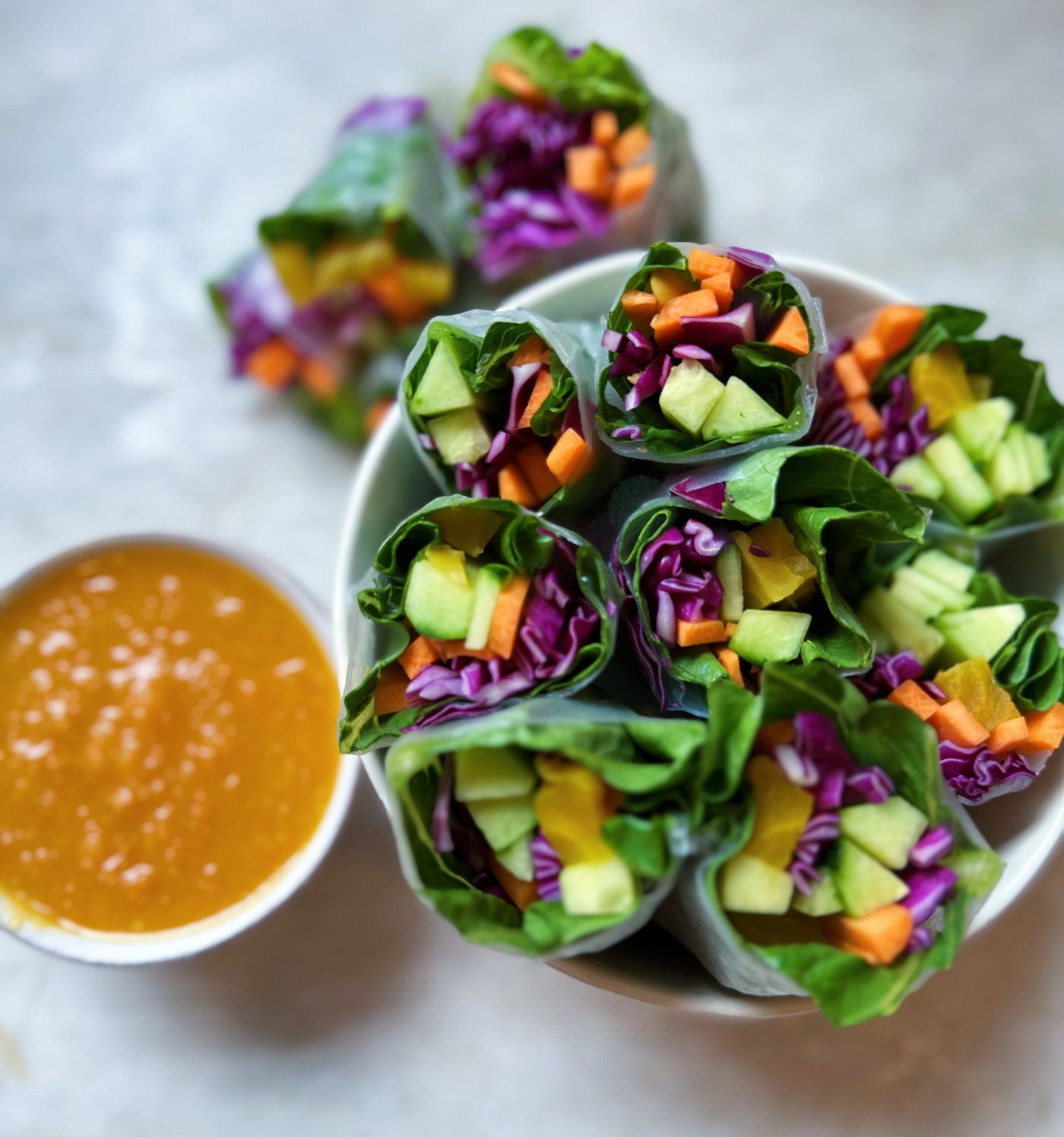 Rainbow Veggie Rice Paper Rolls with Carrot Ginger Dressing - Tasty As Fit
